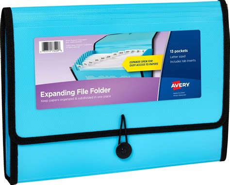 Avery Expanding File Folder Organizer 13 Pocket Accordion File Organizer Aqua