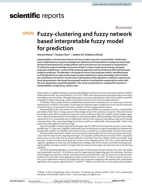 Pdf Fuzzy Clustering And Fuzzy Network Based Interpretable Fuzzy Model For Prediction