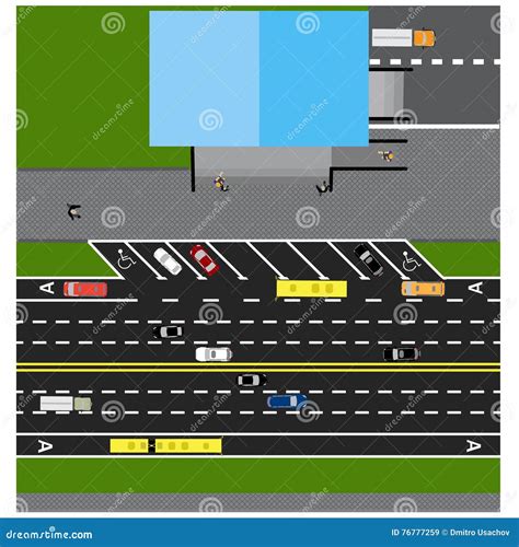 Plot Road Highway Street With The Store With Different Cars Stock