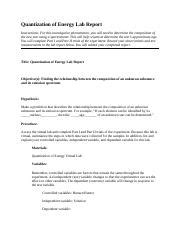 Quantization Energy Lab Report Doc Quantization Of Energy Lab Report Instructions For This