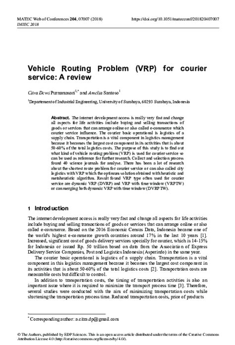 Pdf Vehicle Routing Problem Vrp For Courier Service A Review