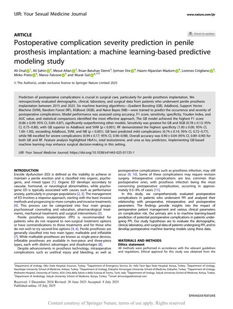 Postoperative Complication Severity Prediction In Penile Prosthesis Implantation A Machine