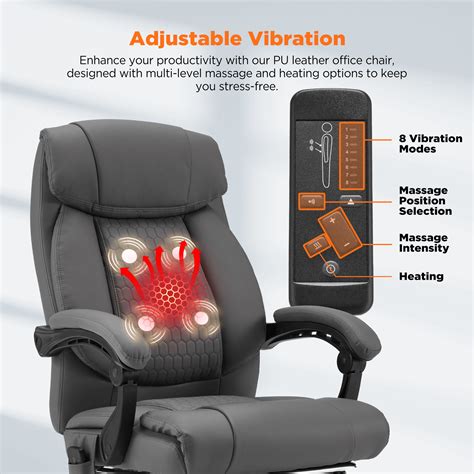 Executive Reclining Heated Massage Office Chair With Footrest Gray