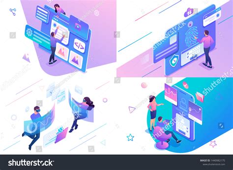 Set Isometric On Topic Web Design Stock Vector Royalty Free