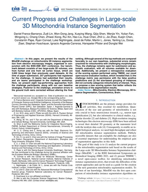 Pdf Current Progress And Challenges In Large Scale3d Mitochondria Instance Segmentation