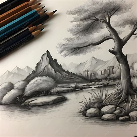 Premium Photo Detailed Landscape Drawing Artwork