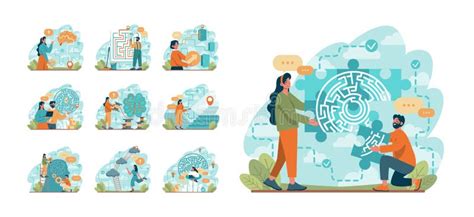 Labyrinth Concept Set Hard Choice Or Confusion Idea Stock Vector Illustration Of Effort