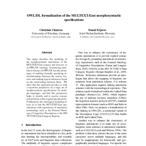Owldl Formalization Of The Multext East Morphosyntactic Specifications Acl Anthology