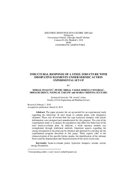 Pdf Structural Response Of A Steel Structure With Dissipative Elements Under Seismic Action