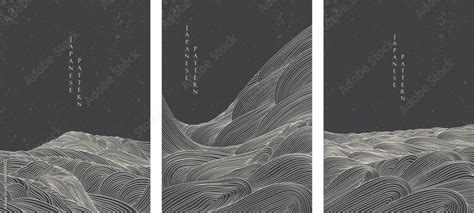 Japanese Black And White Background With Hand Drawn Line Wave Pattern