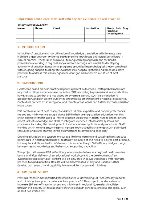Quantitative Research Protocol Template Improving Acute Care Staff