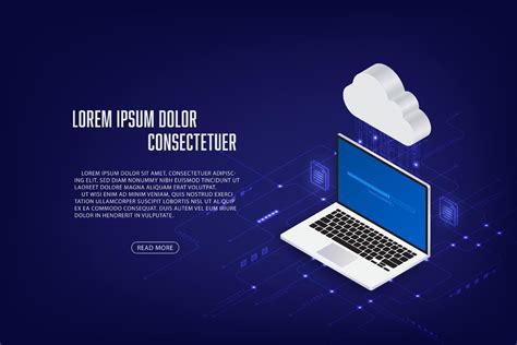 Vector Isometric Laptop Cloud Storage Concept Technology Abstract