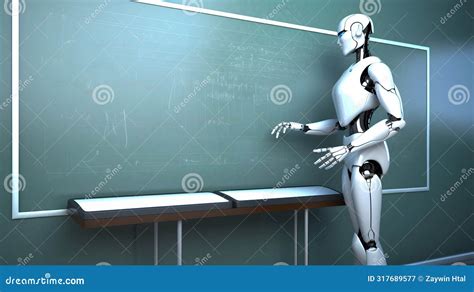 Teaching Robot And Chalkboard In The Classroom Ai Teacher Concept Ai