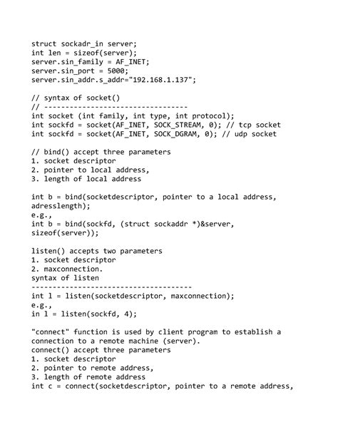 Socket Functions Struct Sockadrin Server Int Len Sizeofserver
