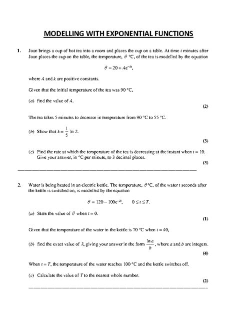 Exam Questions Modelling With Exponential Functions Ms Modelling With Exponential Functions