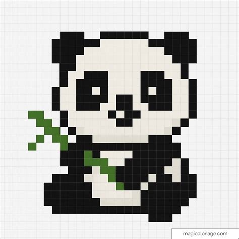 Pixel Art Cute Panda With Bamboo To Reproduce Easily
