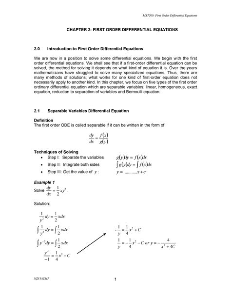 Chapter 2 Ordinary Differential Equation NZS UiTMJ CHAPTER 2 FIRST ORDER DIFFERENTIAL