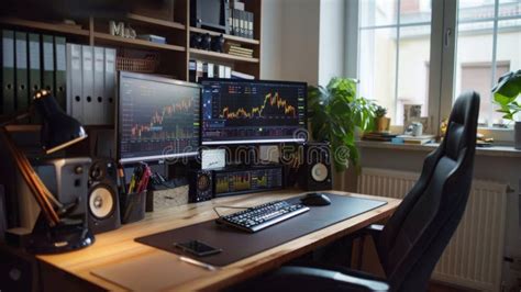 Modern Desk Setup With Dual Monitors And Keyboard Stock Image Image Of Setup Dual 320233615