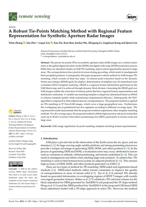 Pdf A Robust Tie Points Matching Method With Regional Feature Representation For Synthetic