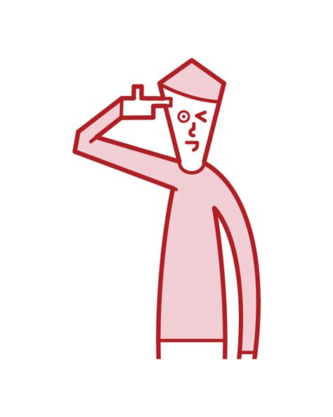 머리에 총을 들고 포즈를 취하는 남자의 일러스트 무료 일러스트 소재집 Kukukeke