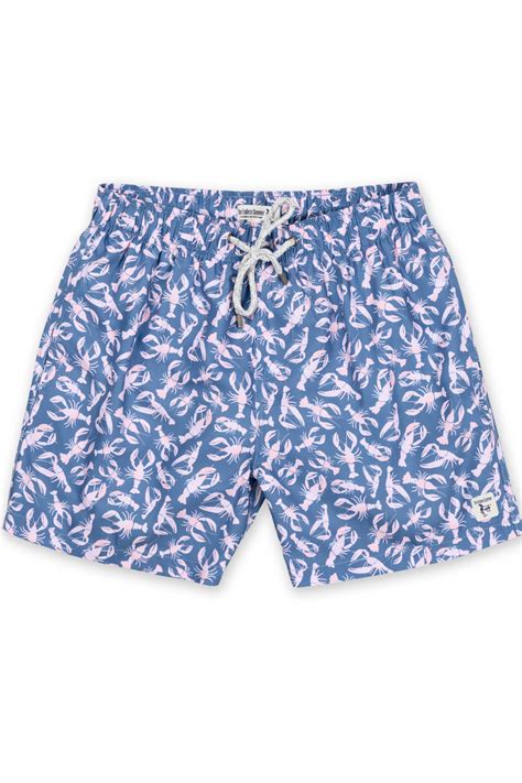 Mens Swim Shorts W Lobster Print Denim