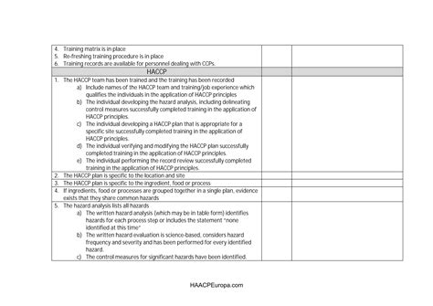 Haccp Audit Checklist From Food Plannfix Pdf