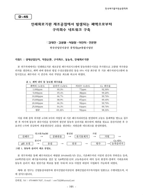 인쇄회로기판 제조공정에서 발생되는 폐액으로부터 구리회수 네트워크 구축 Koreascholar