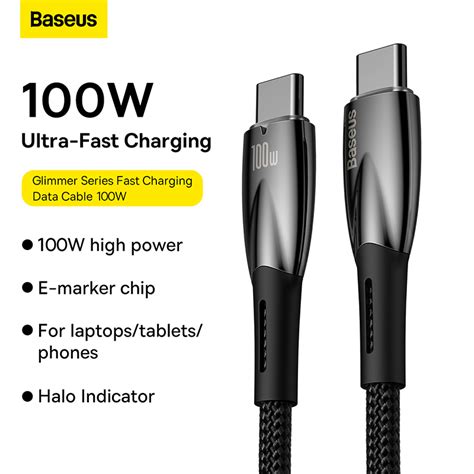 Baseus Cable Type C To Type C Pd Charging W Glimmer Series Fast Charging Data Cable M Black