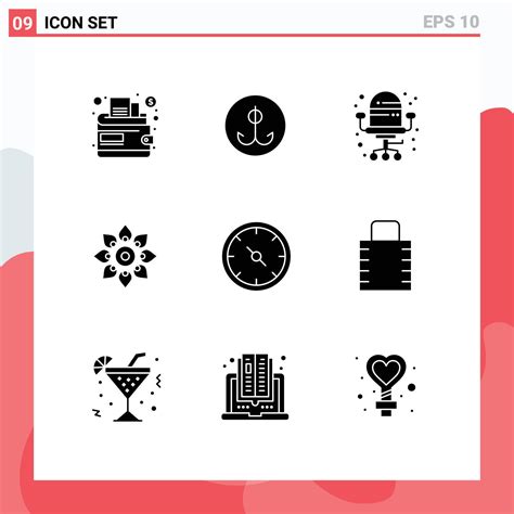 Group Of 9 Solid Glyphs Signs And Symbols For Compass Holi Office Hindu
