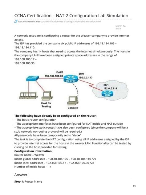 Ccna Certification Nat 2 Configuration Lab Simulation Pdf Home