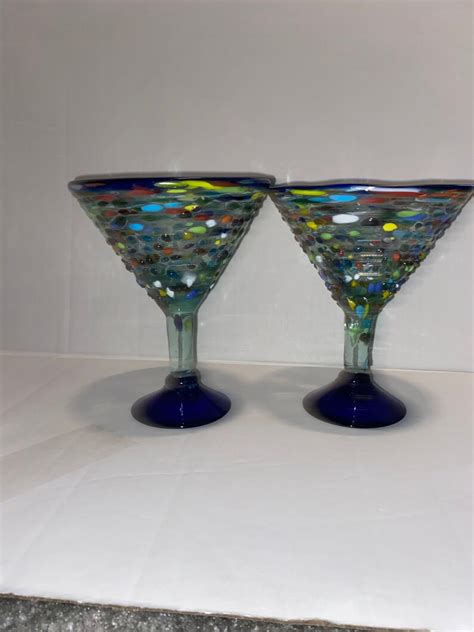 Set Of 2 Hand Blown Mexican Martini Glasses Pebbled Mexican Etsy