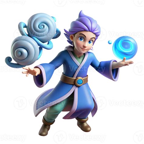 Vibrant Traditional Young Mage 3d Render Water Magic Premium 56678017 Png