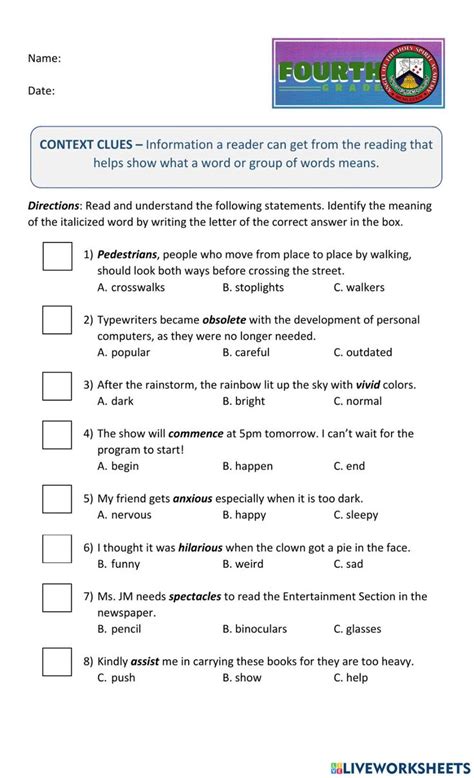 Context Clues Definition Worksheet Context Clues Worksheets Context Clues Context
