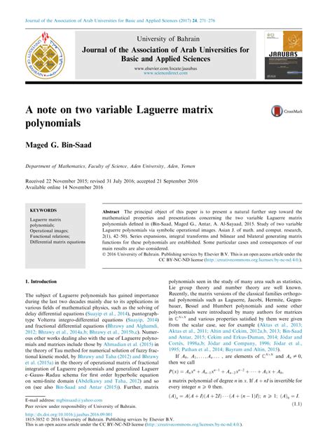 Pdf A Note On Two Variable Laguerre Matrix Polynomials