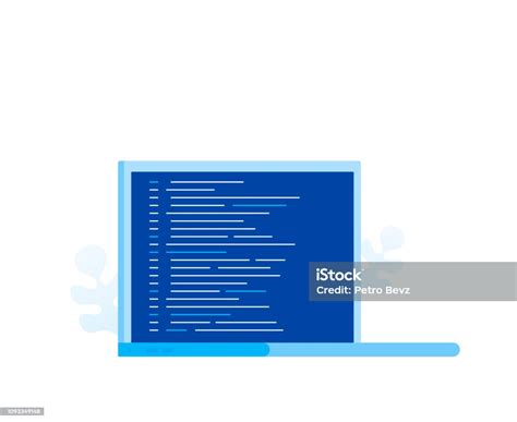 웹 페이지 배너 프레 젠 테이 션 소셜 미디어 문서에 대 한 프로그램 코드와 함께 노트북 화면 현대 평면 스타일 벡터 일러스트 레이 션 0명에 대한 스톡 벡터 아트 및 기타