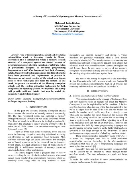 Pdf An Overview Of Preventionmitigation Against Memory Corruption Attack