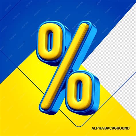 파란색 3d 백분율 기호가 있는 노란색 알파벳 무료 Psd 파일