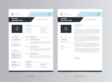 Чистое резюме или резюме и шаблон сопроводительного письма Премиум векторы