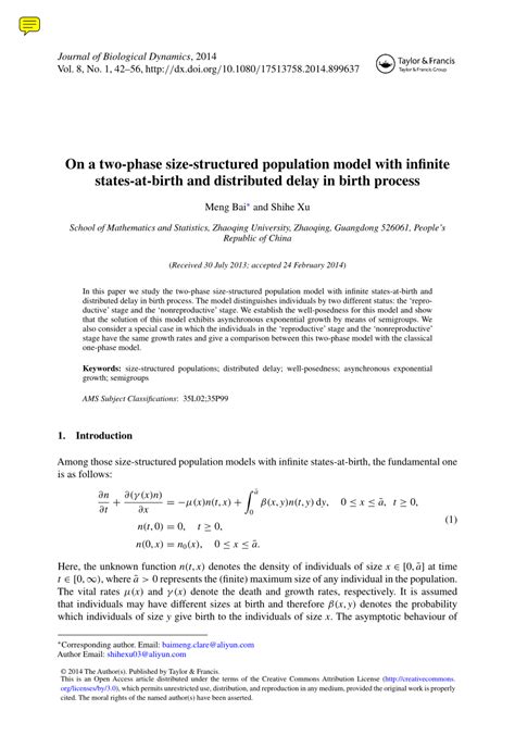 Pdf On A Two Phase Size Structured Population Model With Infinite States At Birth And