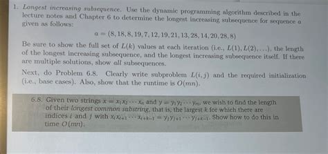 Solved Longest Increasing Subsequence Use The Dynamic