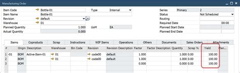 Planned Yield Percentage CompuTec Learn