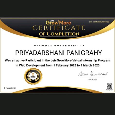 Priyadarshani Panigrahy On Linkedin Internship Webdevelopment Certificate