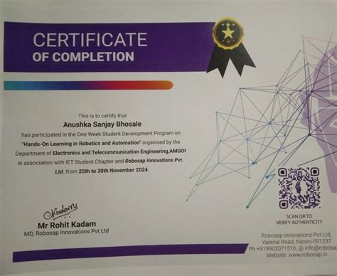 Certified In Robotics And Automation Anushka Bhosale Posted On The Topic Linkedin