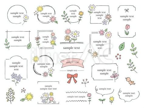シンプルな手書きの花フレームセット 返信ハガキアート 花 フレーム メッセージカード イラスト