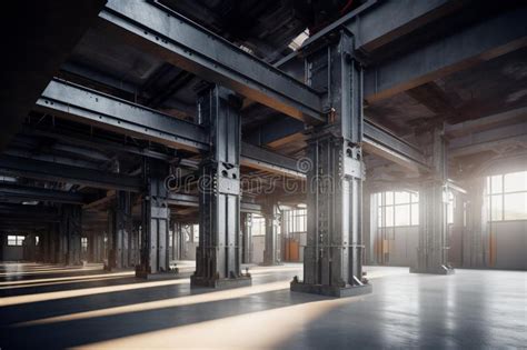 Metal Columns And Beams In Bim Building Model Stock Illustration