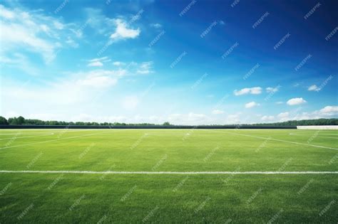 Premium Ai Image Sunny Day Blue Sky At A Stadium A Grassy Football Pitch