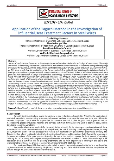 Pdf Application Of The Taguchi Method In The Investigation Of Influential Heat Treatment