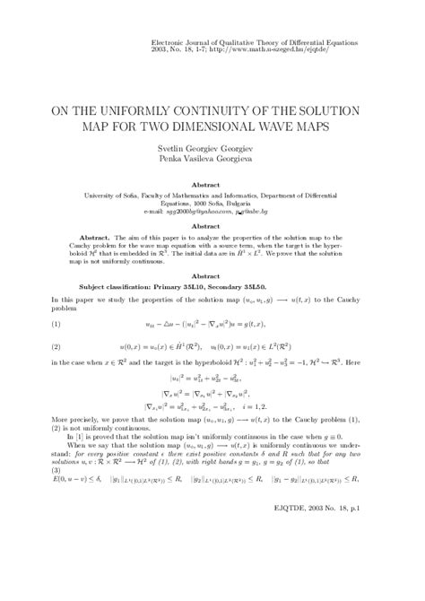 Pdf On The Uniformly Continuity Of The Solution Map For Two