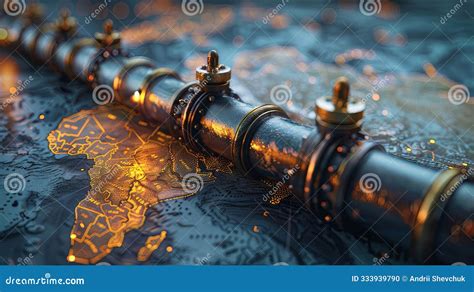 Nord Stream Gas Pipeline Underwater Imaginary Illustration Leaking Gas Royalty Free Cartoon