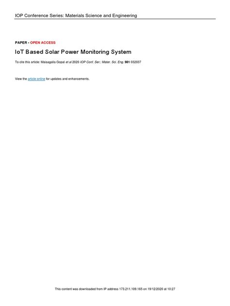 Iot Based Solar Power Monitoring System Pdf Power Supply